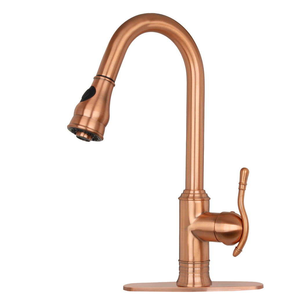 Copper Pull Out Kitchen Faucet, Single Level Solid Brass Kitchen Sink