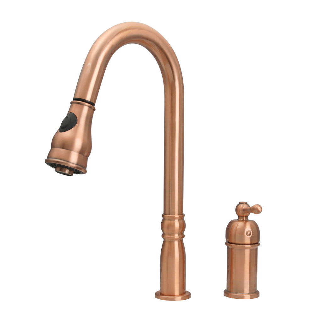 Copper Pull Out Kitchen Faucet with in-Deck Handle, Single Level Solid