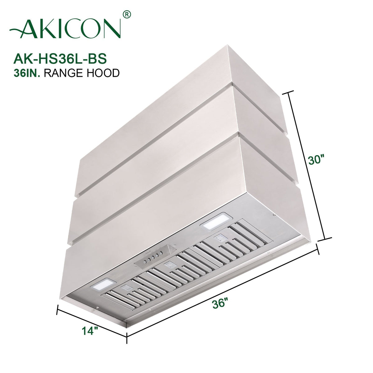 Akicon 36" Stainless Steel Wall Mount Range Hood, 3 Stacks Kitchen Hood ...