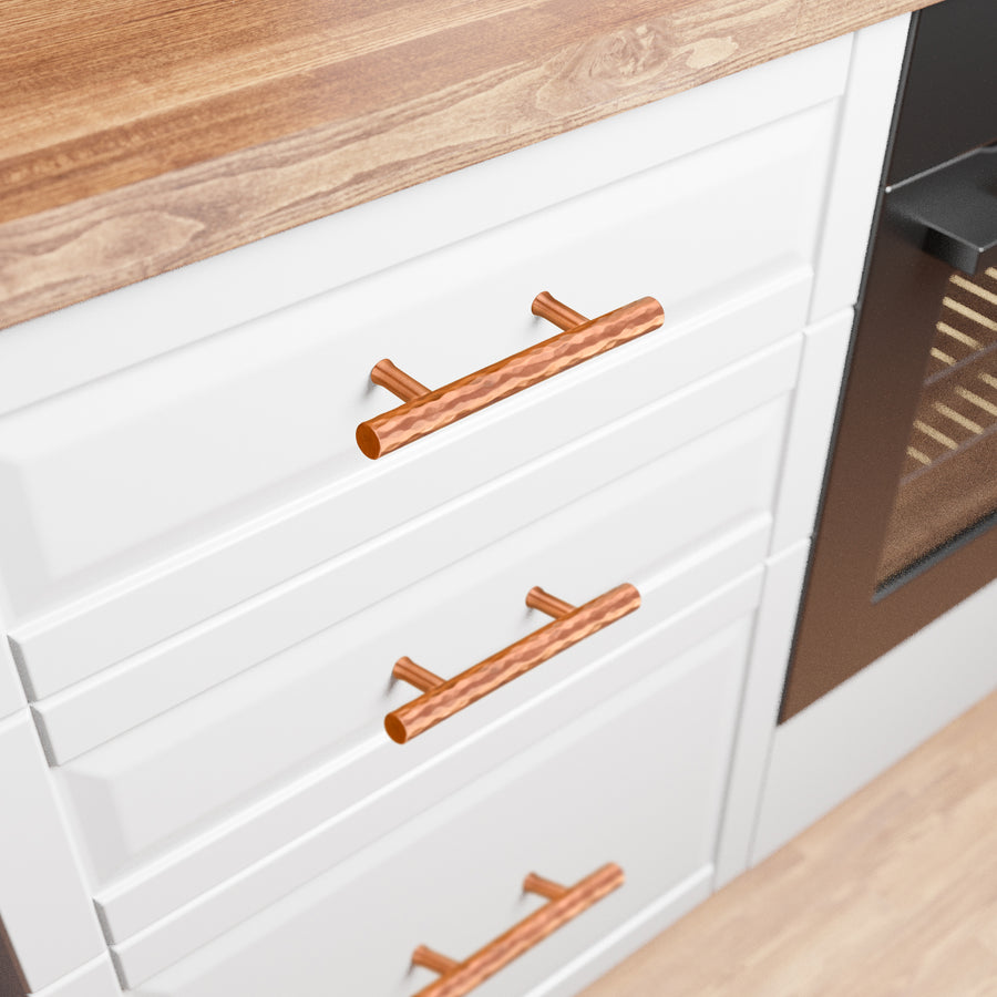 Akicon Hammered Copper Kitchen Cabinet Handles 100% Solid Brass Drawer