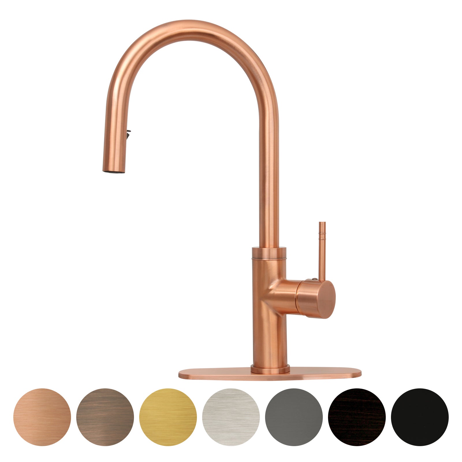 Copper Pull Out Kitchen Faucet with Deck Plate, Single Level Solid Bra