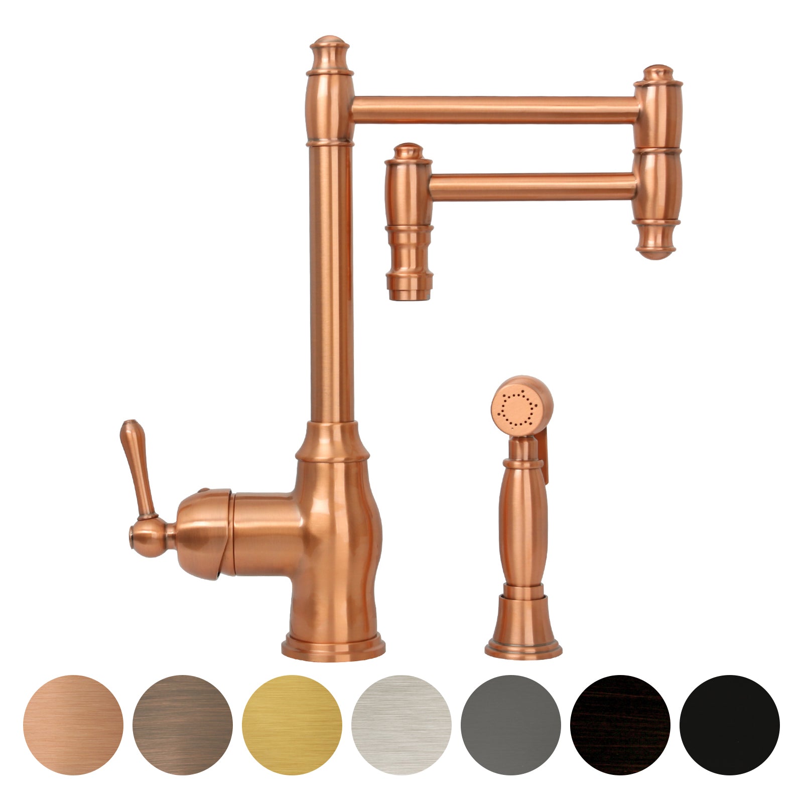 One-Handle Copper Pot Filler Kitchen Faucet with Side Sprayer - AK9691