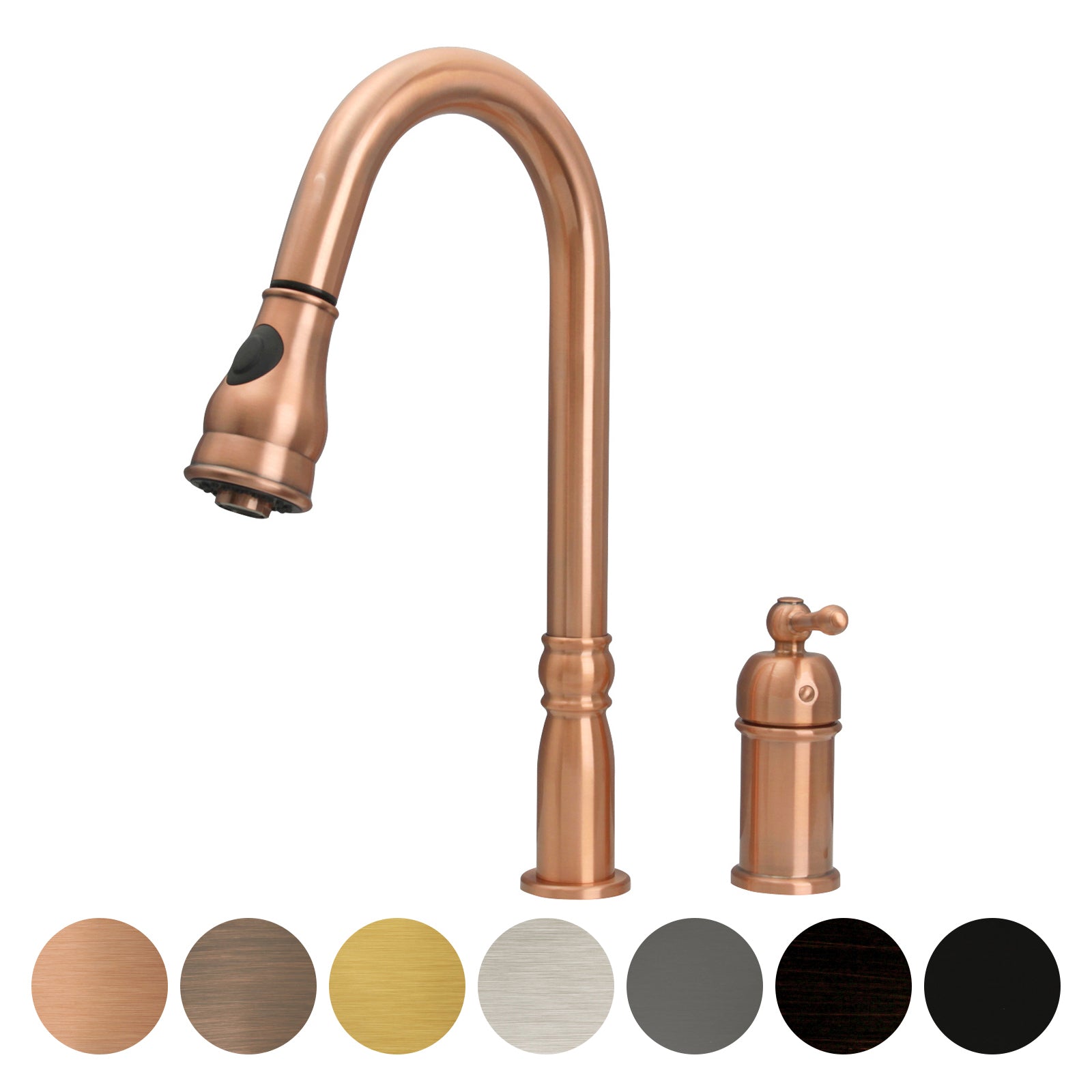 Copper Pull Out Kitchen Faucet with in-Deck Handle, Single Level Solid