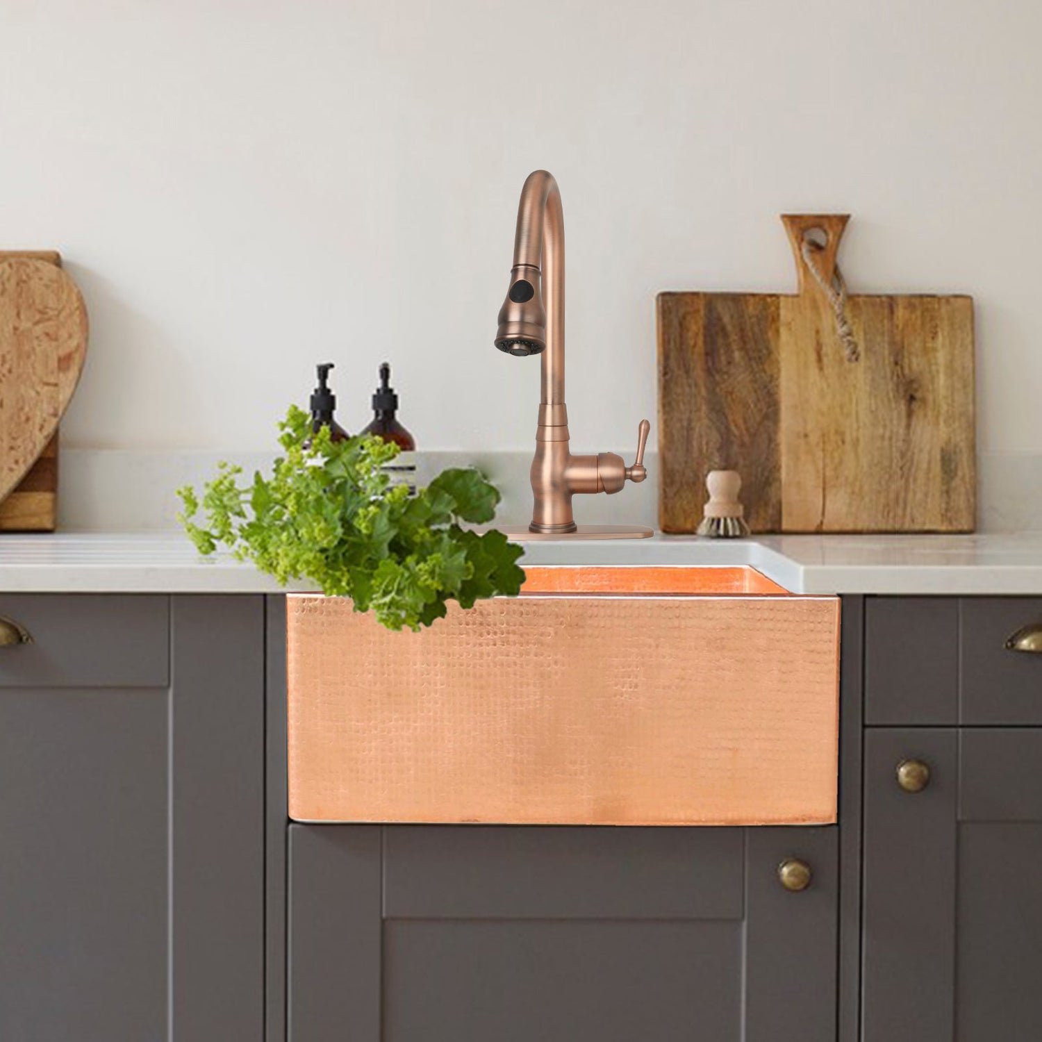 Akicon Single Bowl Farmhouse Apron Copper Kitchen Sink